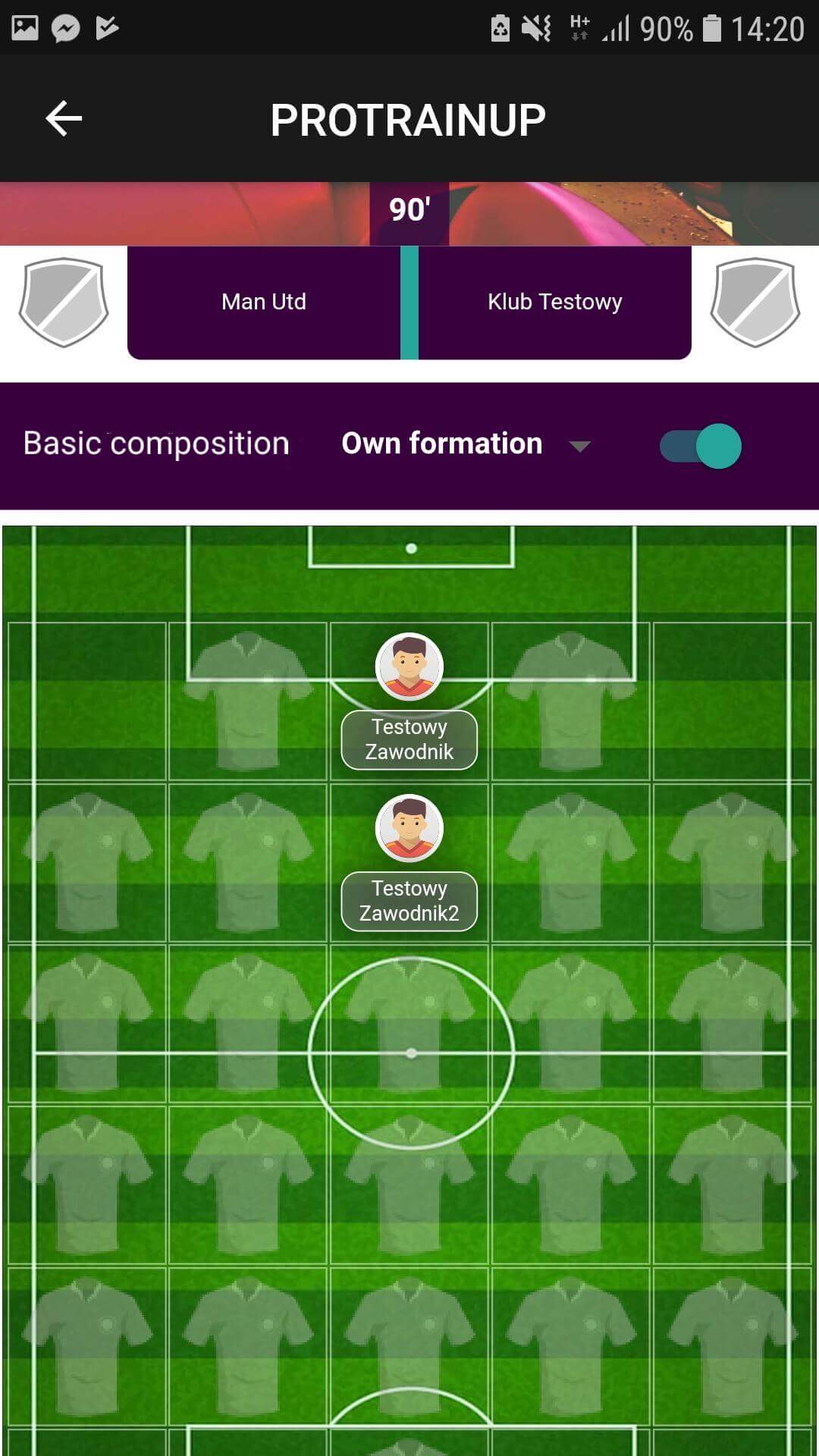 ProTrainUp - Setting the match line-up